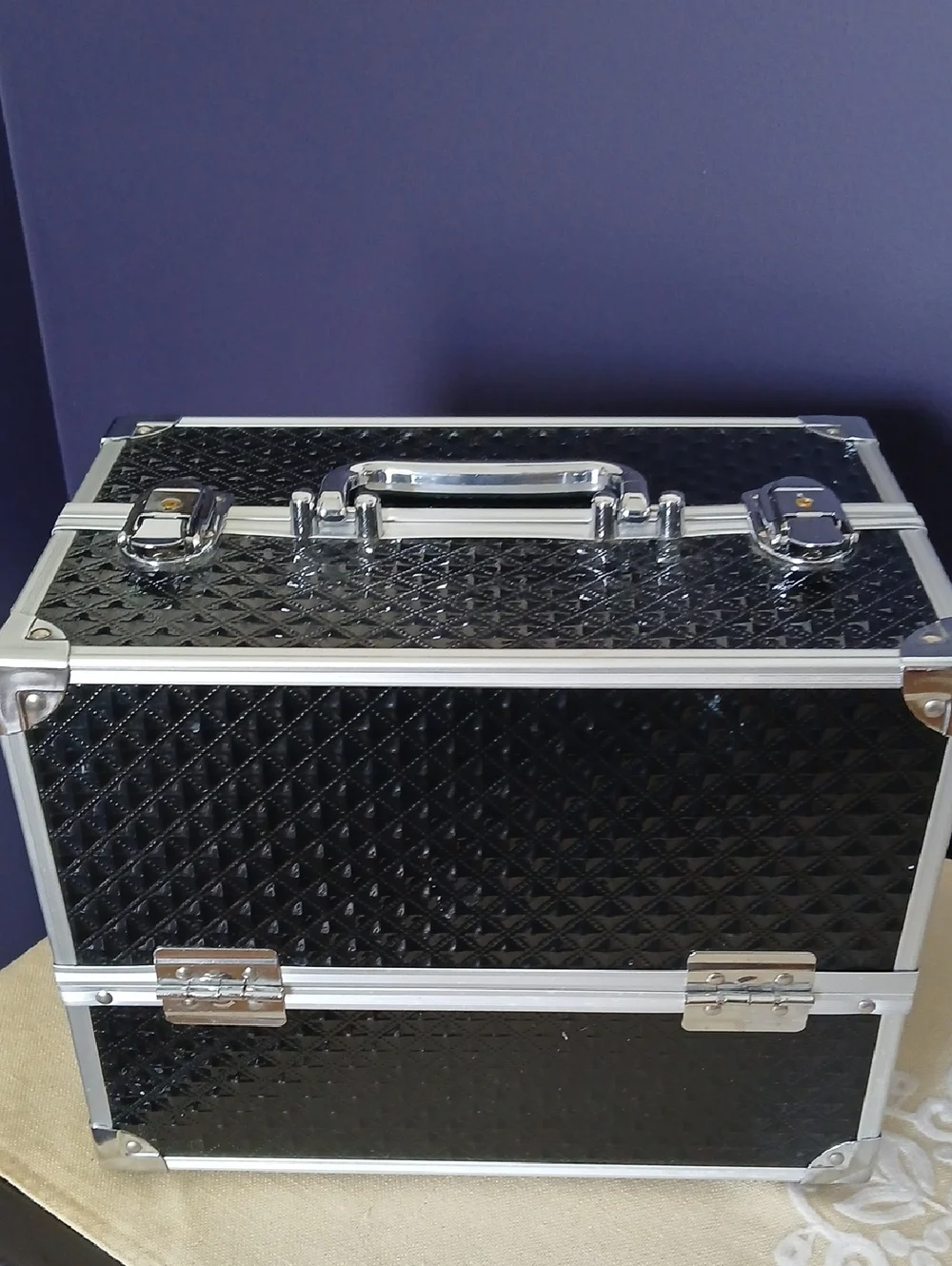 Bags | Black Quilted Makeup Train Case With Silver Trim | Poshmark